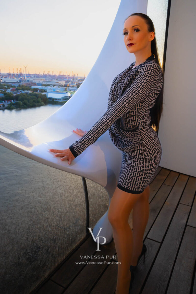 Balmain mini dress with monogram and waterfall neckline